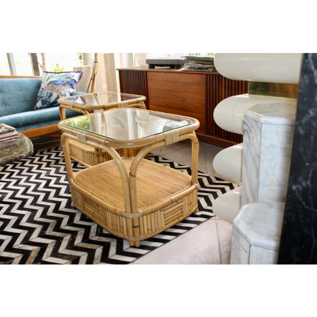 1970s Pair of Vintage Midcentury Modern Rattan End Tables | Chairish