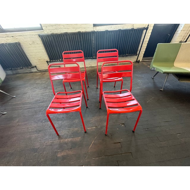 Contemporary Steel Stacking Side Chair Set of 4 | Chairish