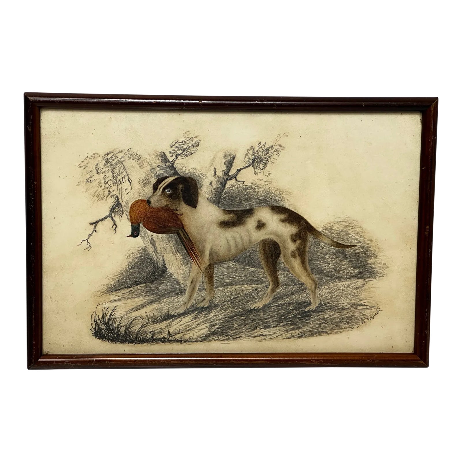 Early Victorian Hunting Painting Pointer Gun Dog Carrying Grouse Bird ...