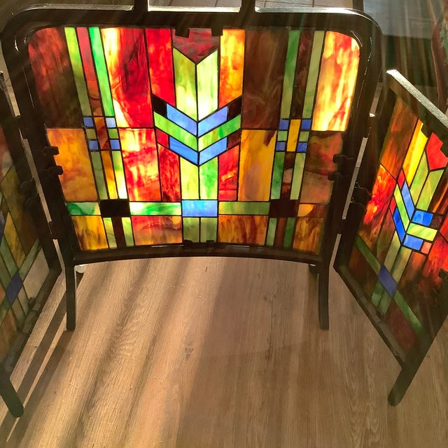 3-Panel Stained Glass Fireplace Screen by Meyda Tiffany | Chairish