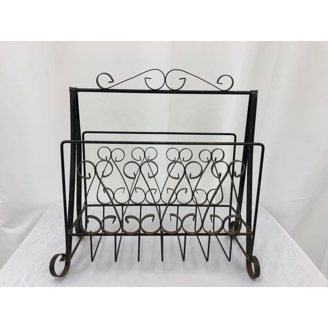Vintage Twisted Wrought Iron Magazine Rack / Holder | Chairish