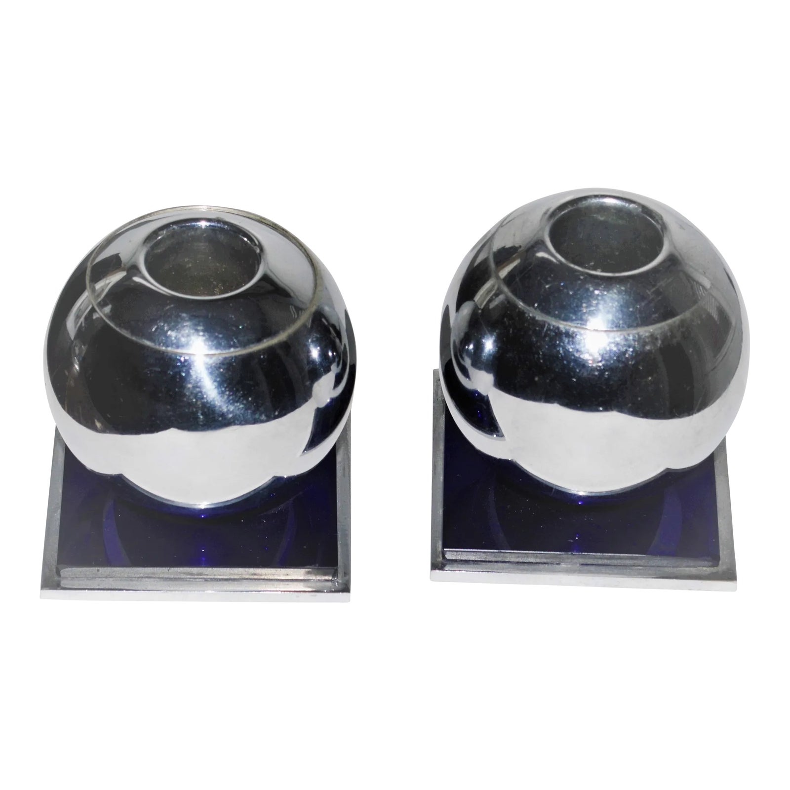1950s Chase Brass Russel Wright Chrome Cobalt Blue Glass Candle Holders ...