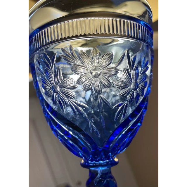 Late 19th Century Eapg Blue Pressed Glass Flower Daisy Swirl Stem Water ...