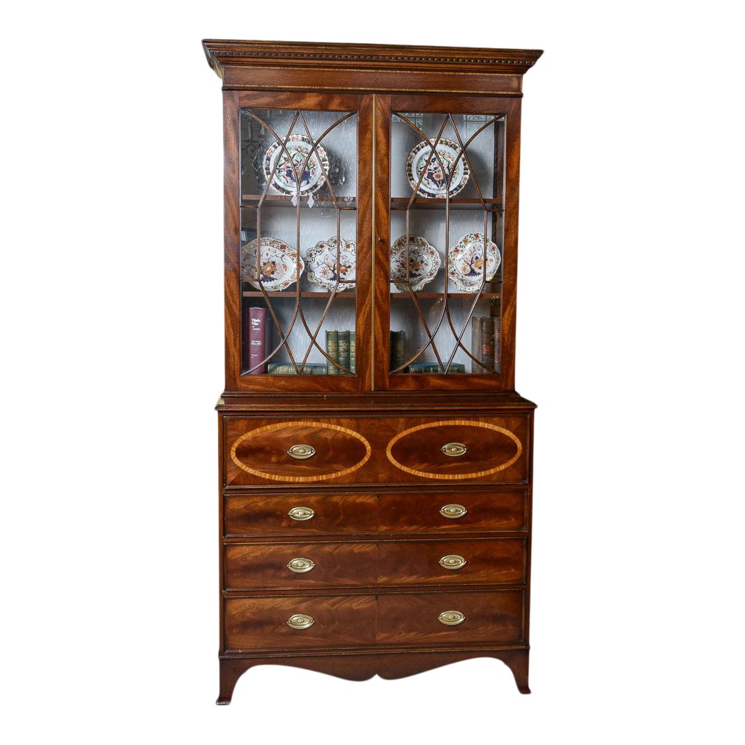 English Mahogany Secretary Bookcase | Chairish