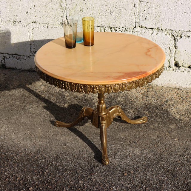 Vintage Louis XV French Round Marble & Brass Coffee Table, 1960s | Chairish