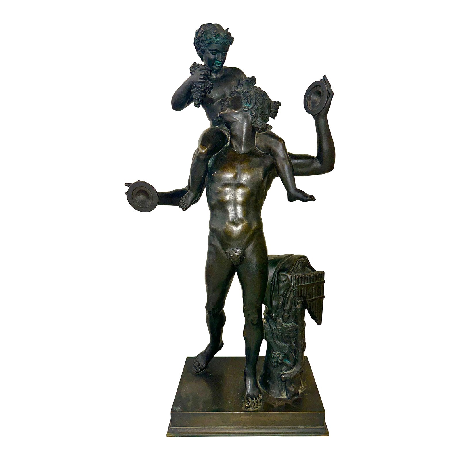 Large Neo Classical Grand Tour Bronze of Satyr and infant Dionysus ...
