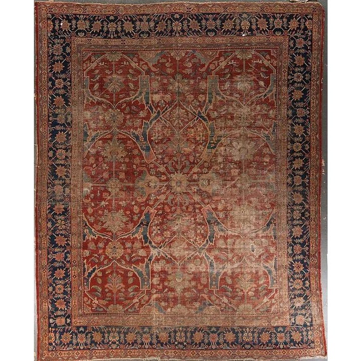 Distressed Antique Sultan Abad Rug - 11’0” X 13’6” | Chairish