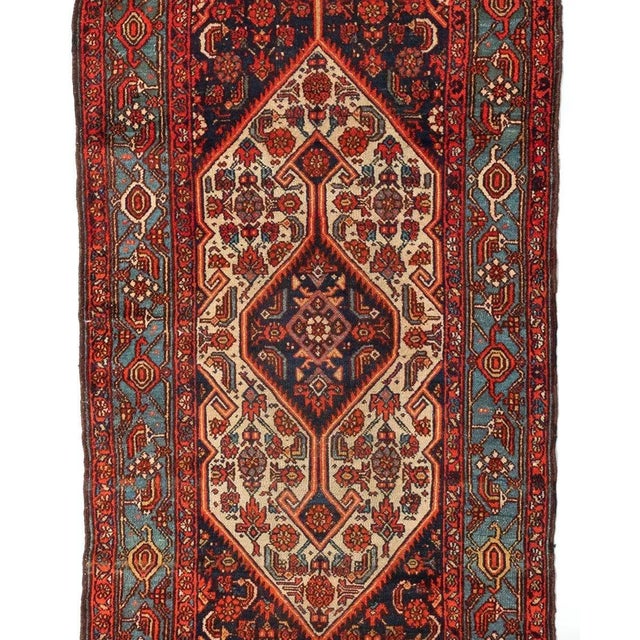 1930s Blue Ivory Red Geometric Bibi Runner Rug | Chairish