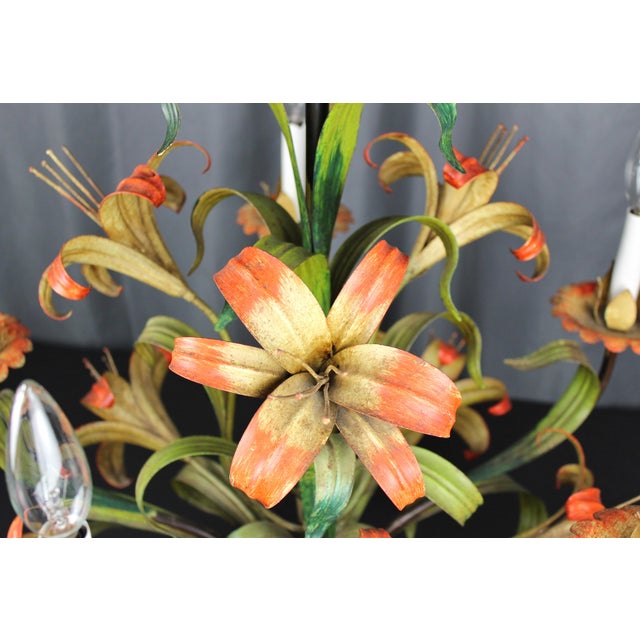 1960s Italian Tole Tiger Lily 5 Arm Light Fixture | Chairish
