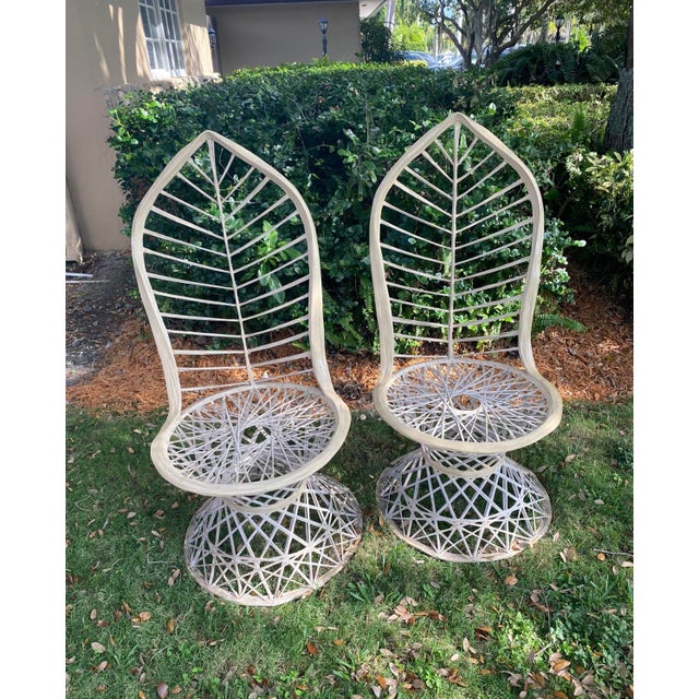Mid-Century Fiberglass Spider Spun Leaf Back Chairs - Set of 2 | Chairish