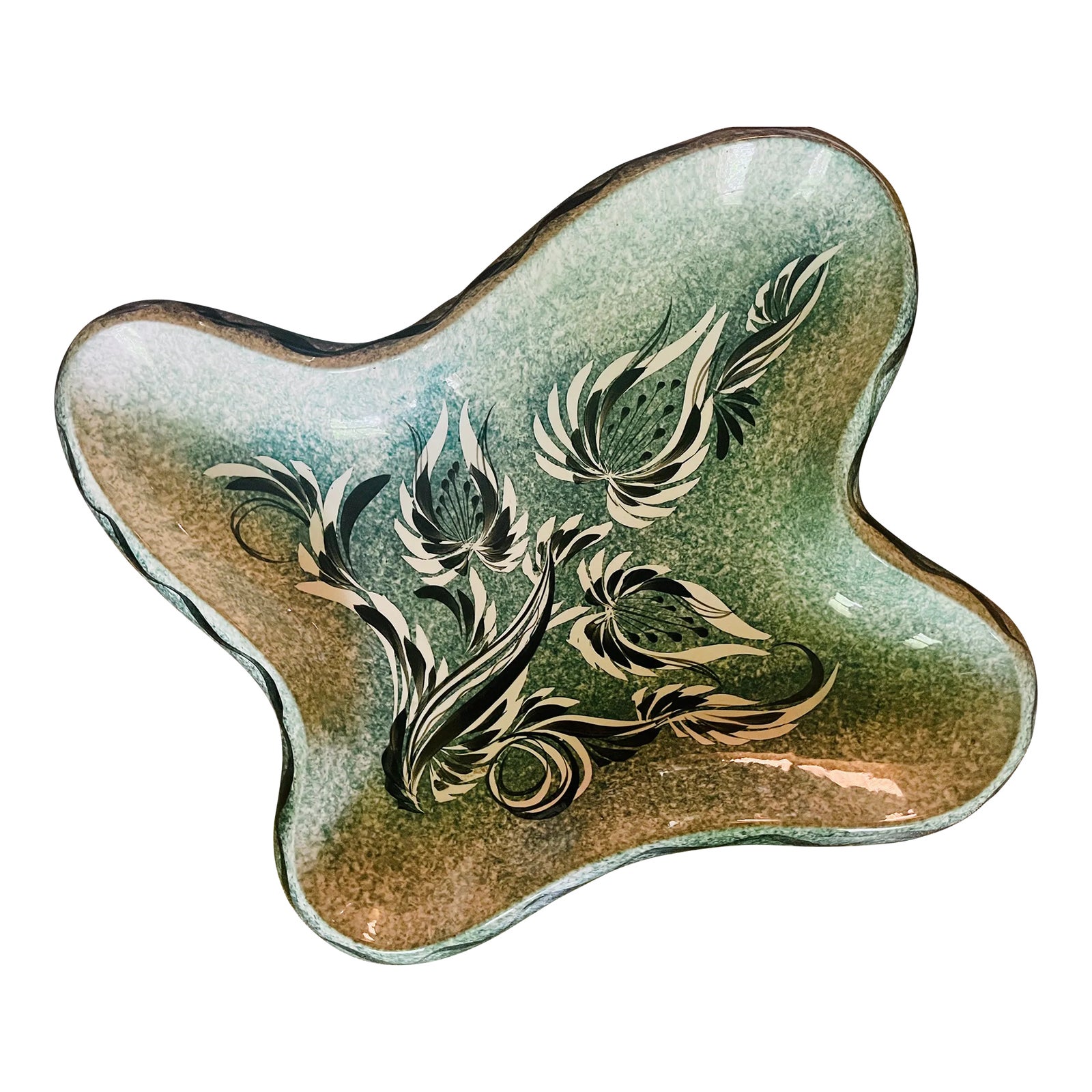 Mid Century Decorative Tray Ceramic Holland Mold Turquoise Black Floral ...