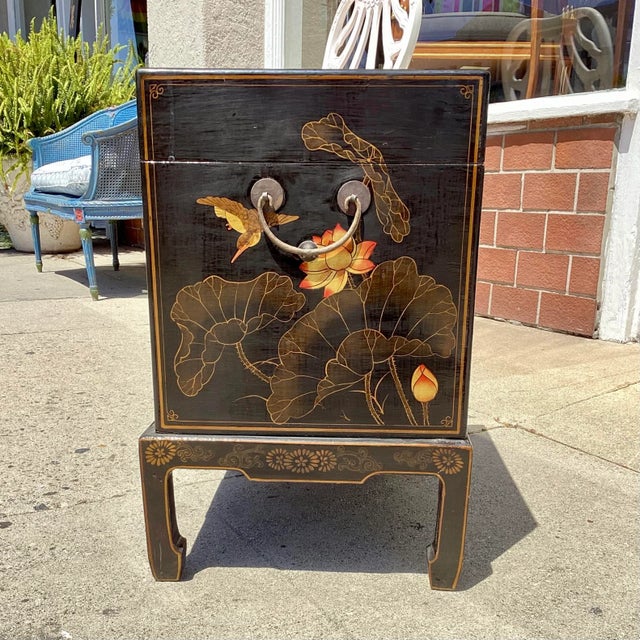 Antique Chinese Chinoiserie Floral Painted Chest on Stand | Chairish