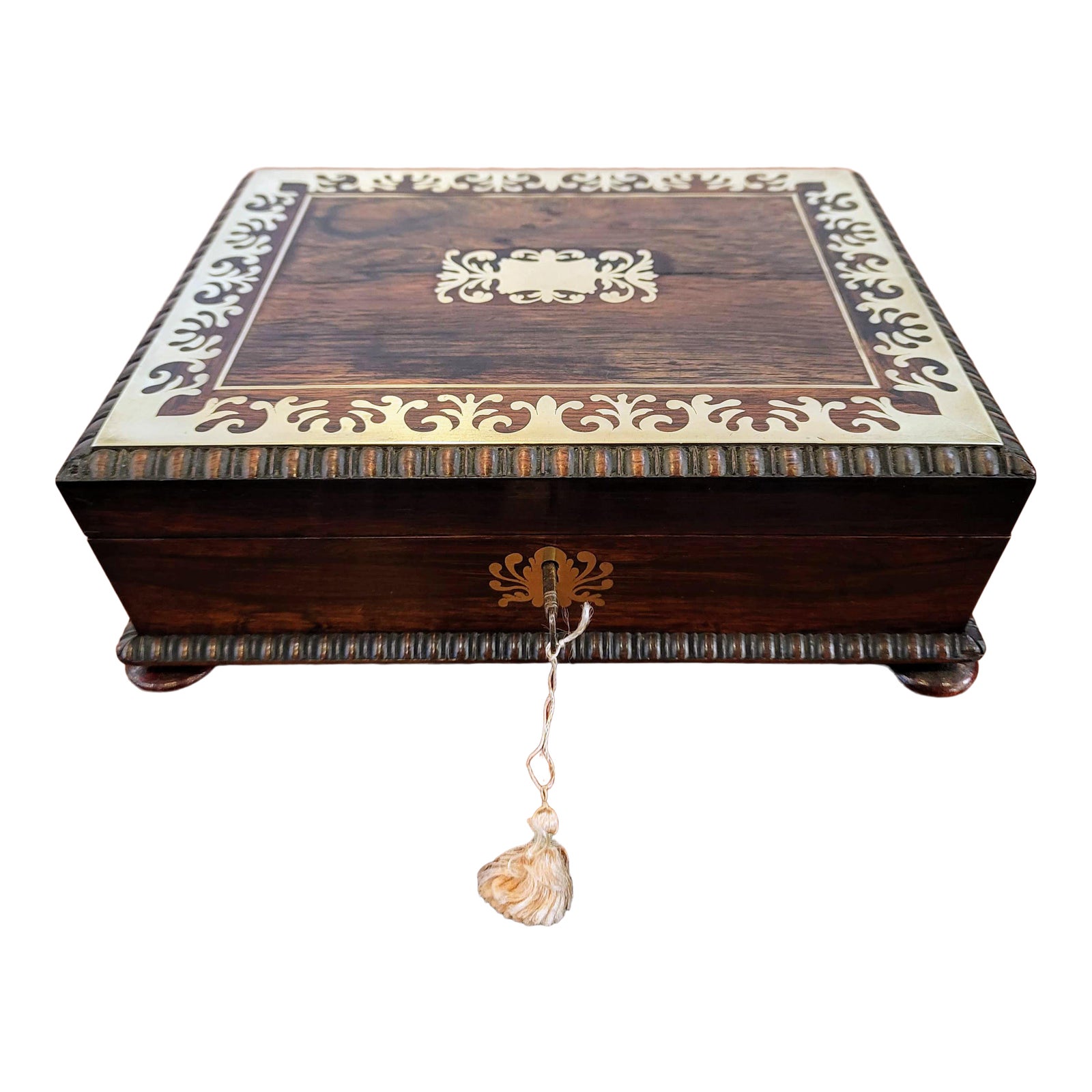Circa 1820s Irish / English Regency Rosewood and Brass Games Box | Chairish