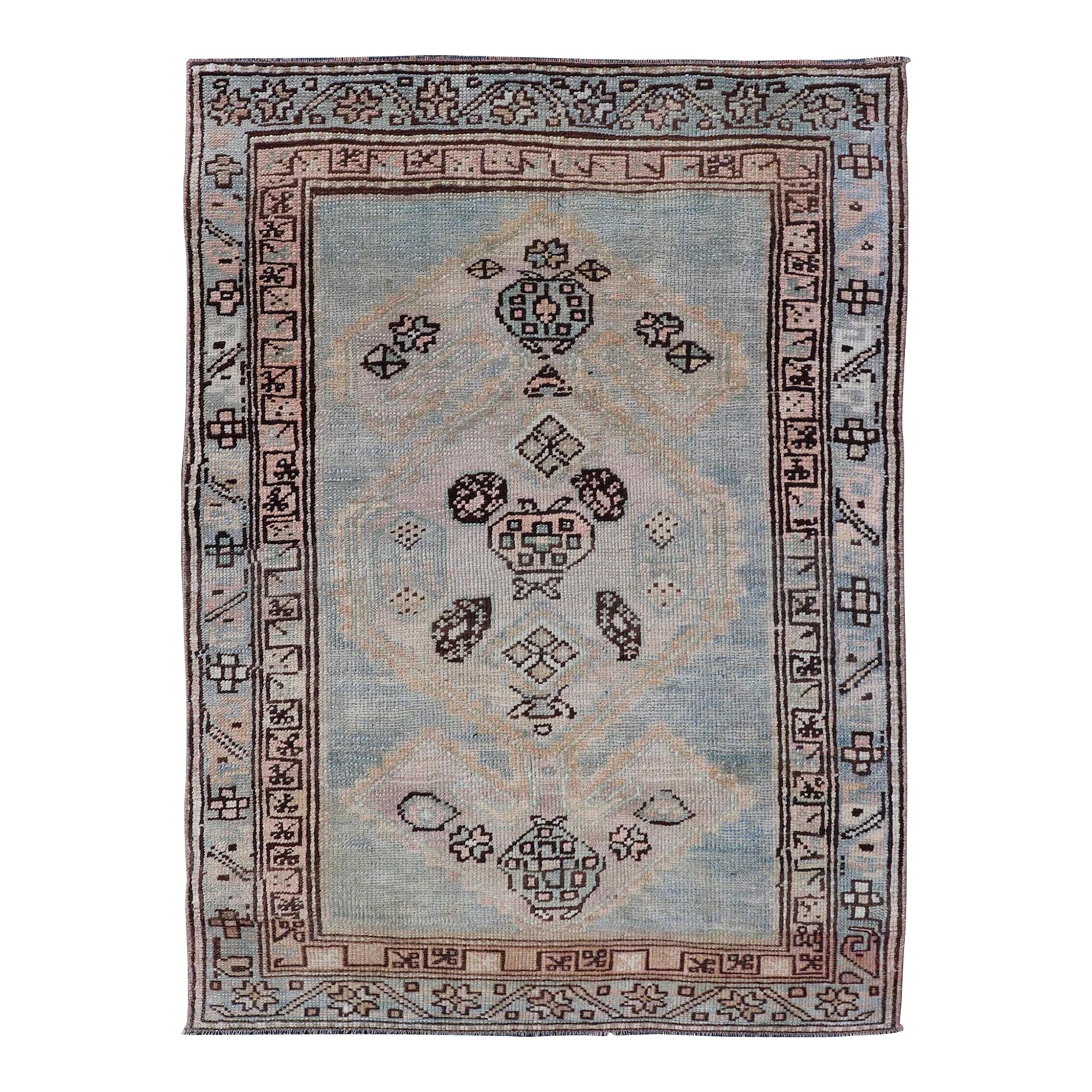 Antique Persian Kurdish Rug in Light Blue With Delicate Geometric ...