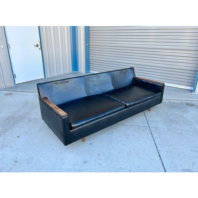 Mid Century Walnut & Vinyl Sofa | Chairish