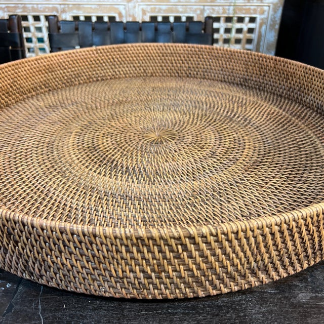 Set of 5 Hand-Woven Rattan Trays | Chairish