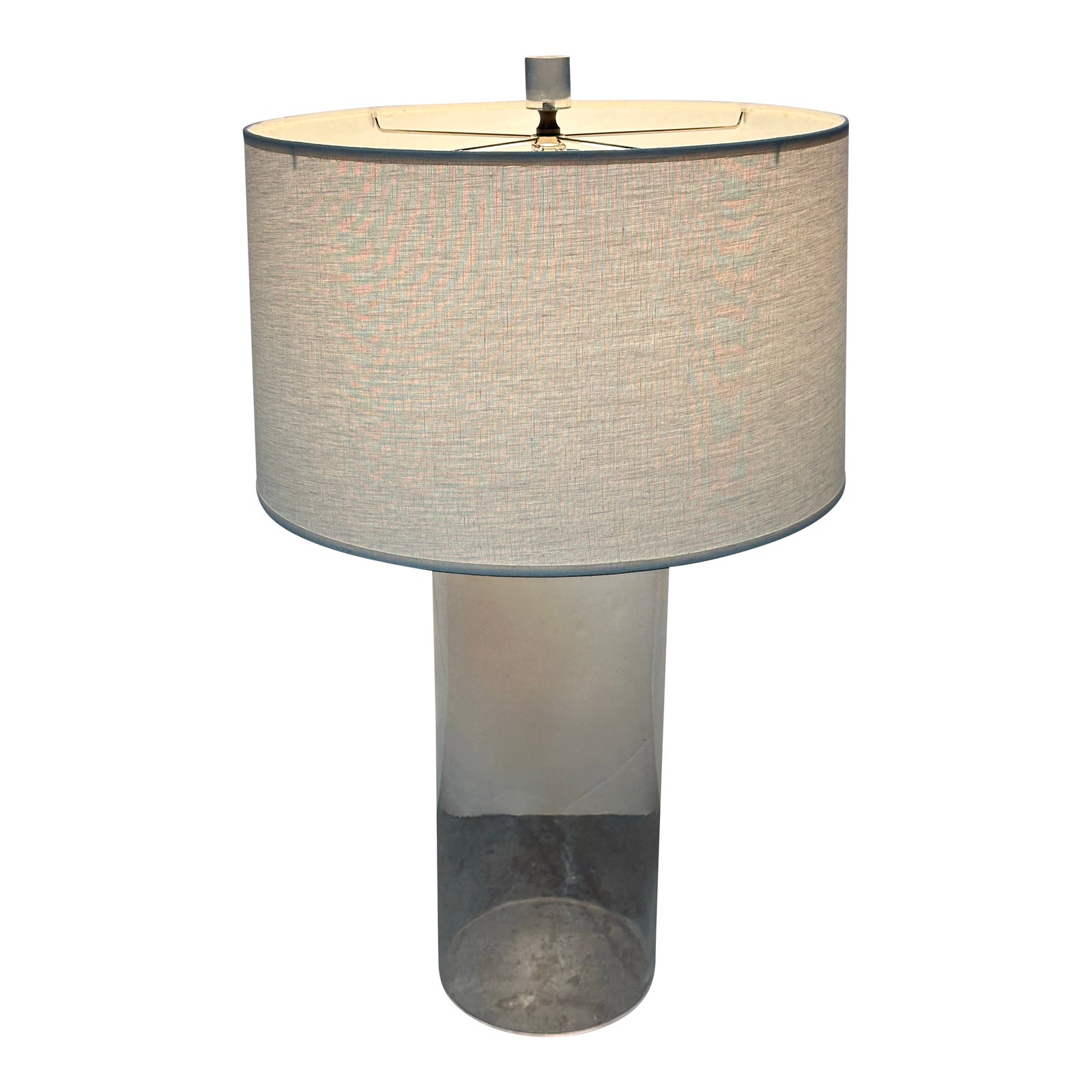 Glass Cylinder Table Lamp With Linen Drum Shade | Chairish
