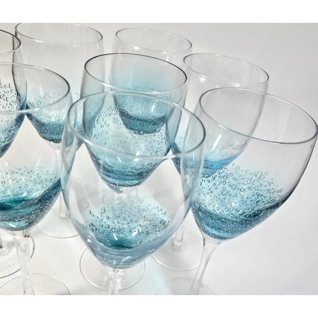 Bubbled Turquoise Ocean Goblets- Set of Eight | Chairish