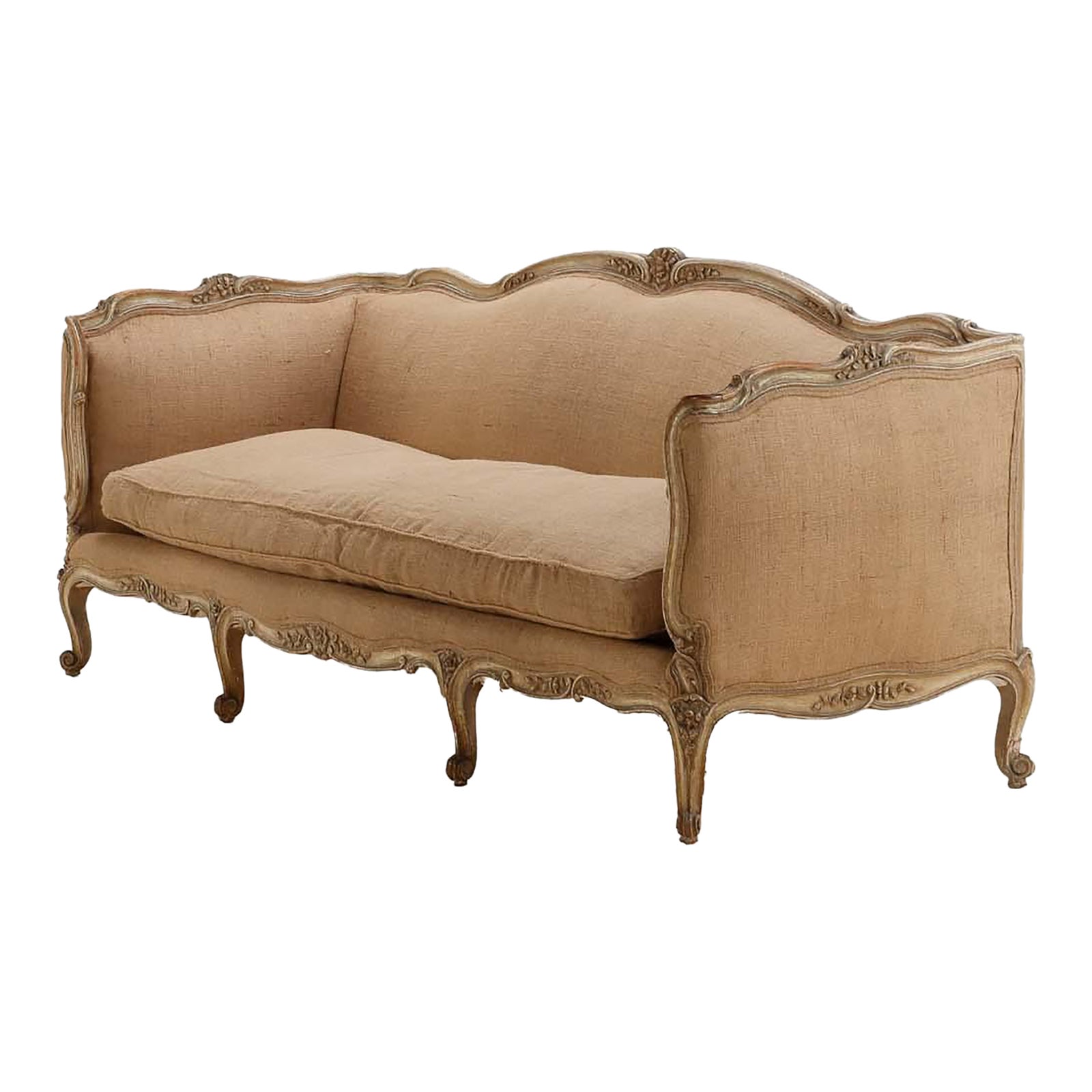 Louis XV Style Even Arm Sofa C 1910 Having a Nicely Carved, Painted ...