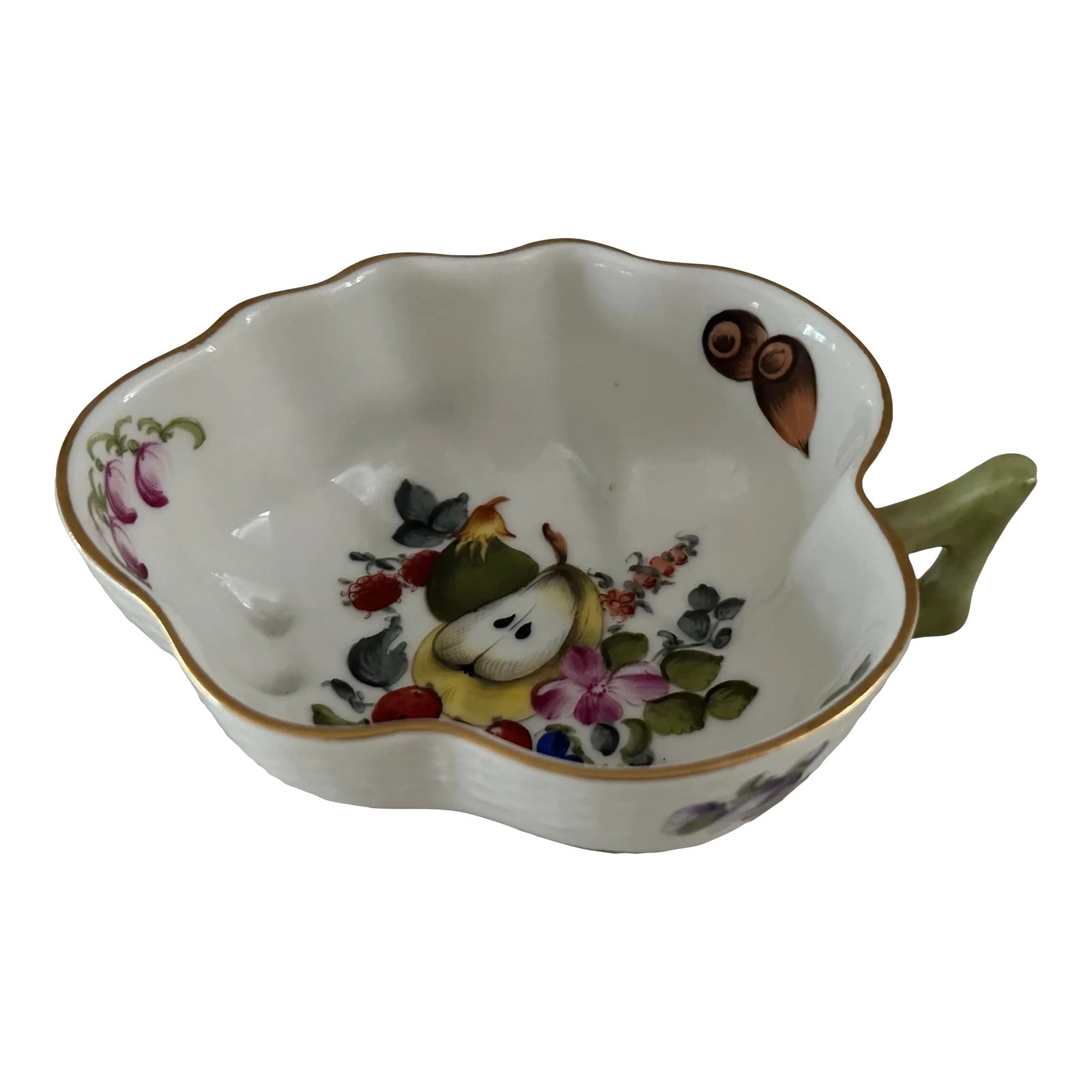 1990s Herend Fruit & Flowers Leaf Shaped Dish, Hungary | Chairish