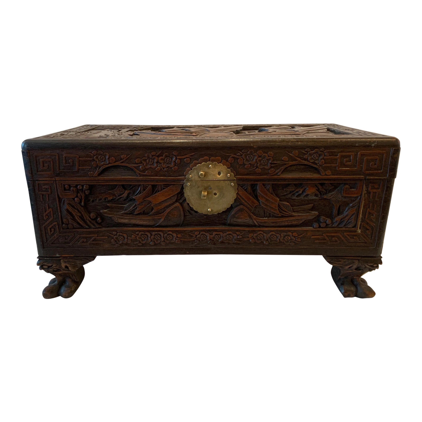 Small Handcarved Chinese Chest | Chairish