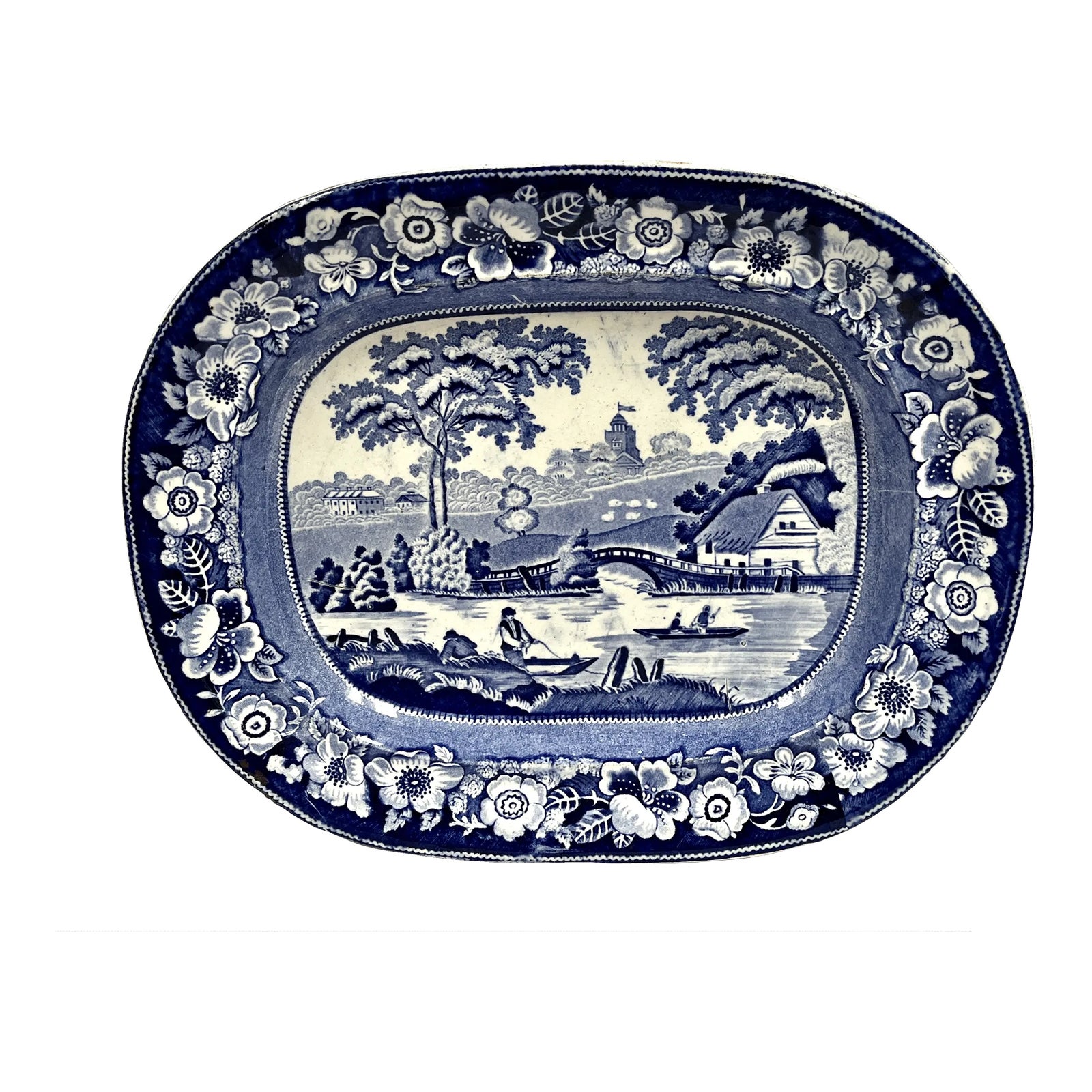 Antique 1850s Blue Willow Ironstone Platter | Chairish