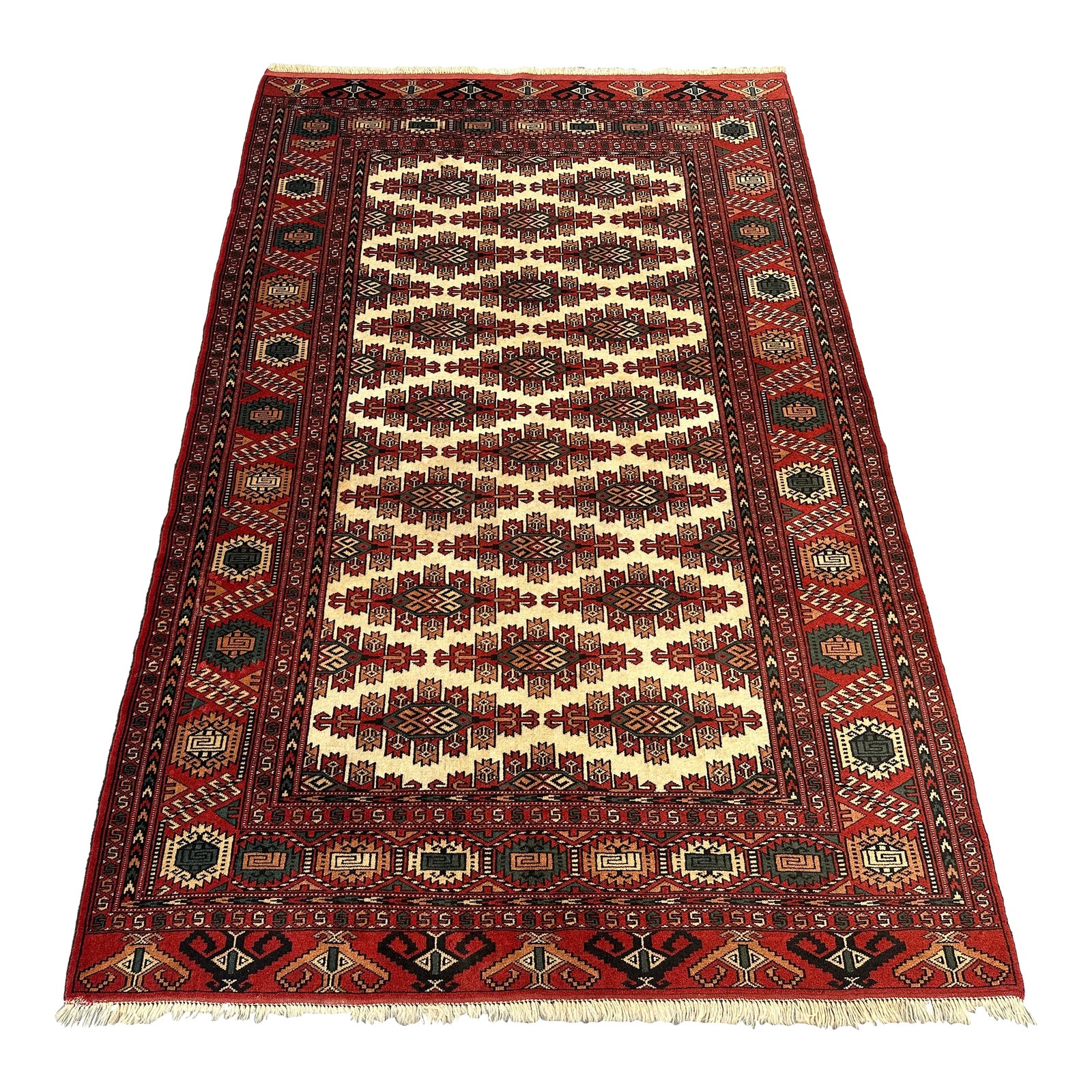 1950s Turkmen Yamut Style Pattern Hand Knotted Rug | Chairish