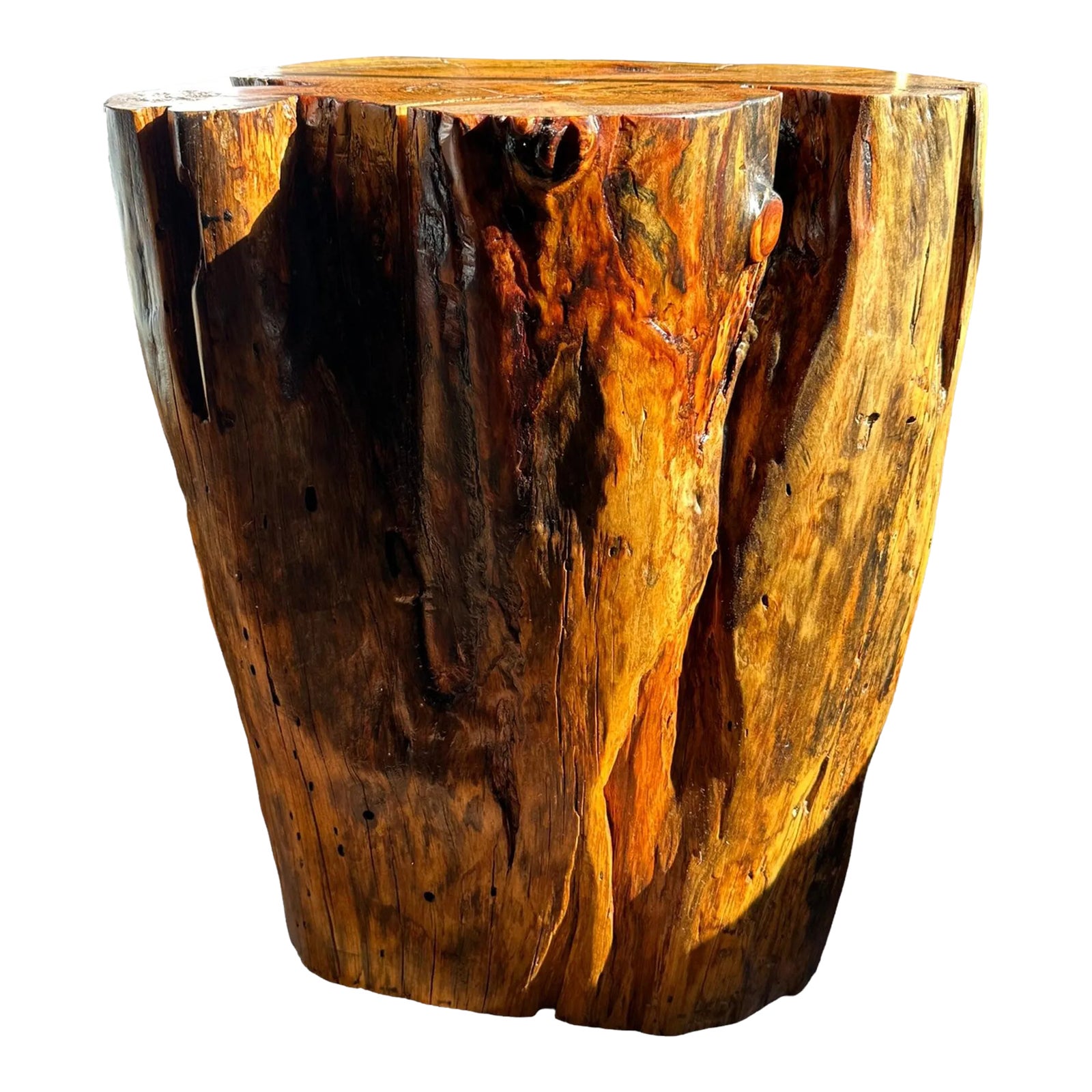 Rustic Handcrafted Reclaimed Wood Stump Side Table Plant Stand | Chairish