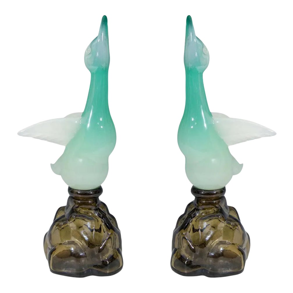 1940s Seguso Ducks in Flight Murano Glass Bottles - a Pair | Chairish