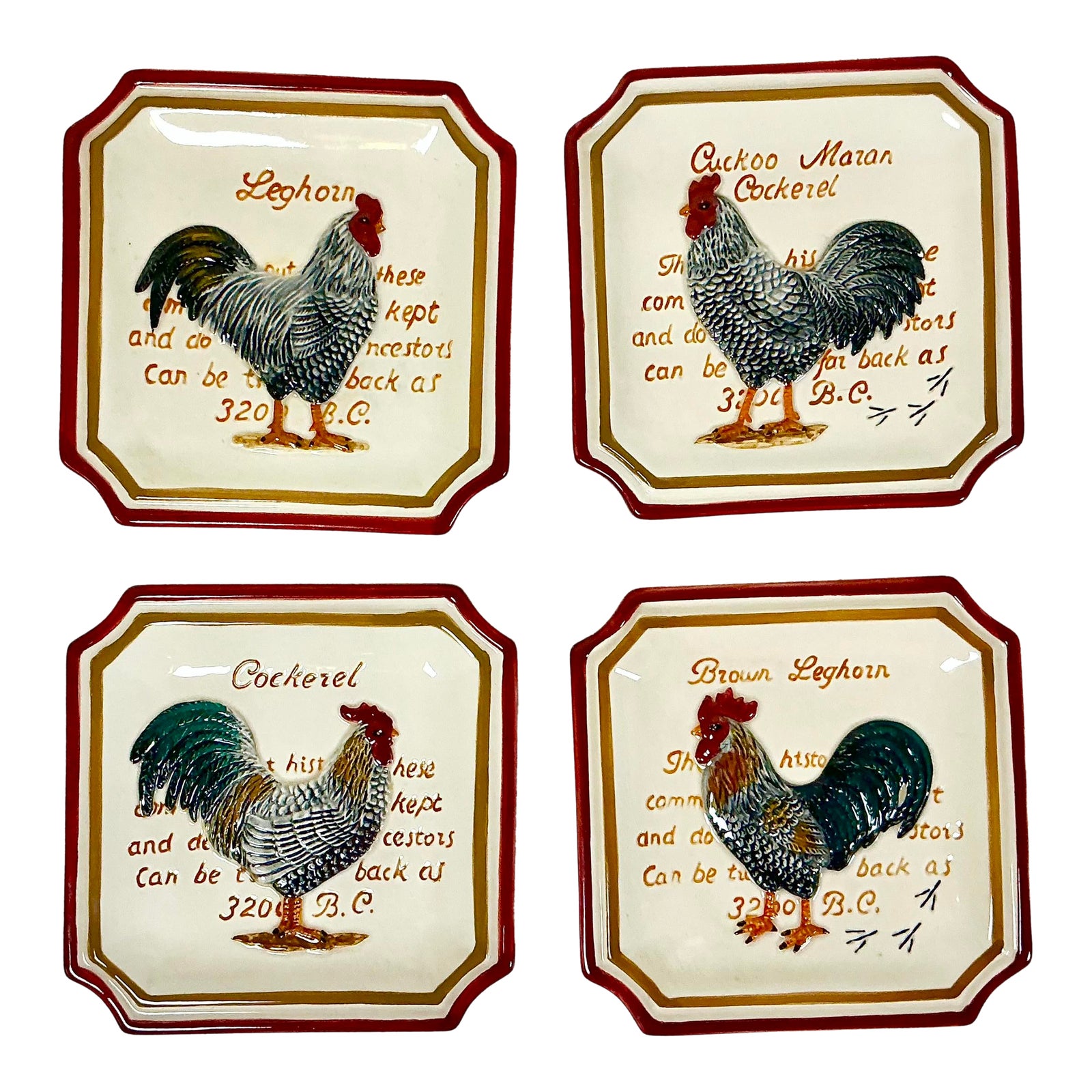 Late 20th Boho Chic Farmhouse Chicken Appetizer Plates - A Set of 4 ...