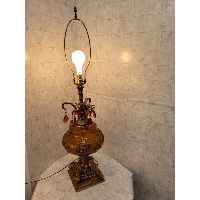 Hollywood Regency Art Glass Amber Gold Crystal Cherubs Table Lamp ...