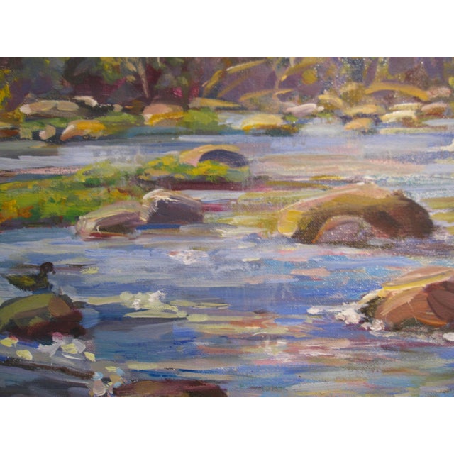 Impressionist River Landscape Painting by Catherine M. Elliott, Framed ...