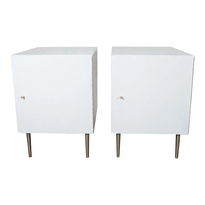 Mid-Century Modern Cubic White Cabinets - A Pair | Chairish