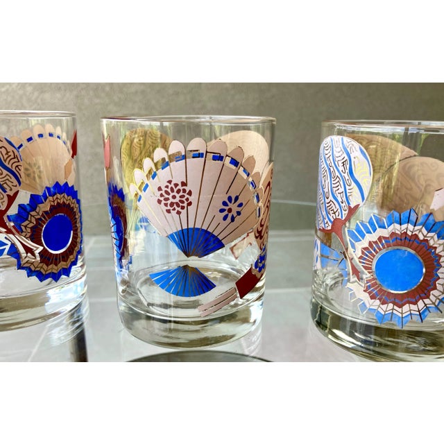 Mid-Century “Japanese Fans & Combs” Motif Lowball Glasses Attributed to ...