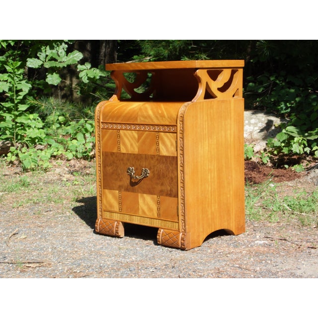 Vintage Walnut Art Deco Waterfall Nightstand End Table Cabinet Stand ...