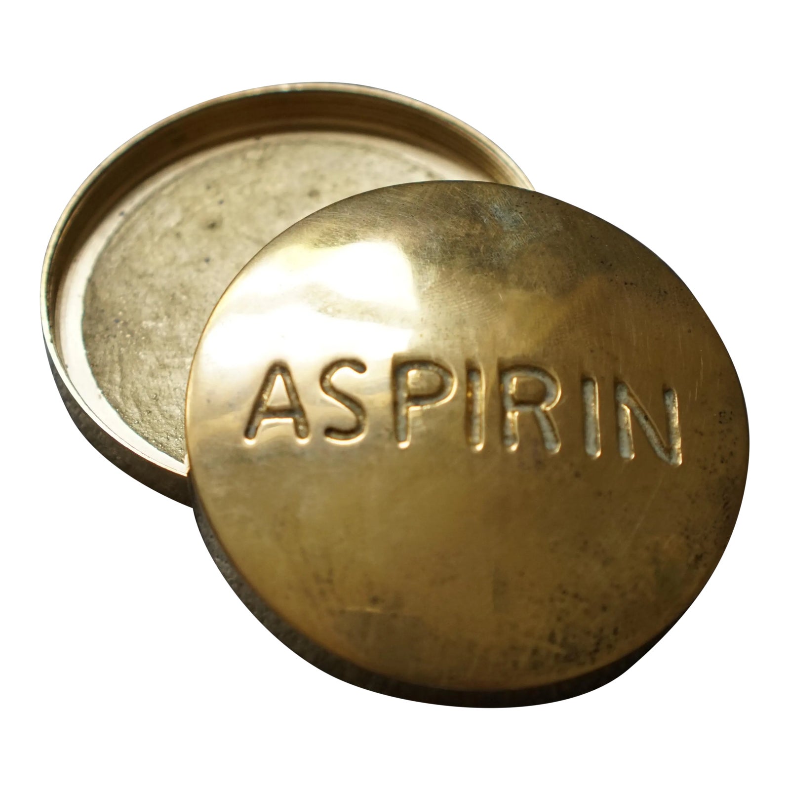 Mid 20th Century Vintage Brass Aspirin Pill Box | Chairish