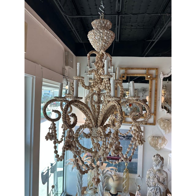 Vintage Shell Seashell Encrusted Coastal Palm Beach 12 Light Chandelier ...