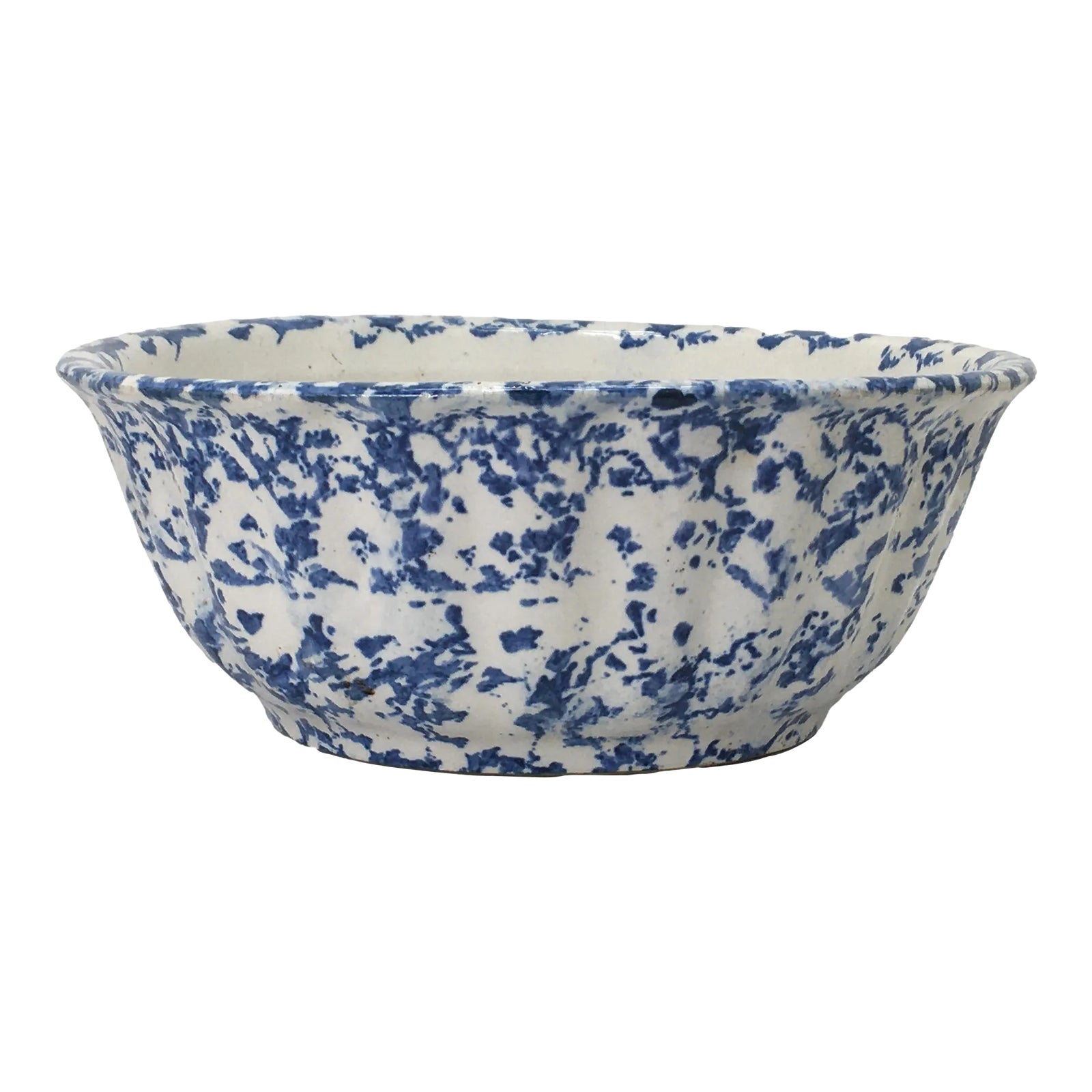 Large 11 1/2 Inch Size Antique American Blue Spongeware Decorated ...