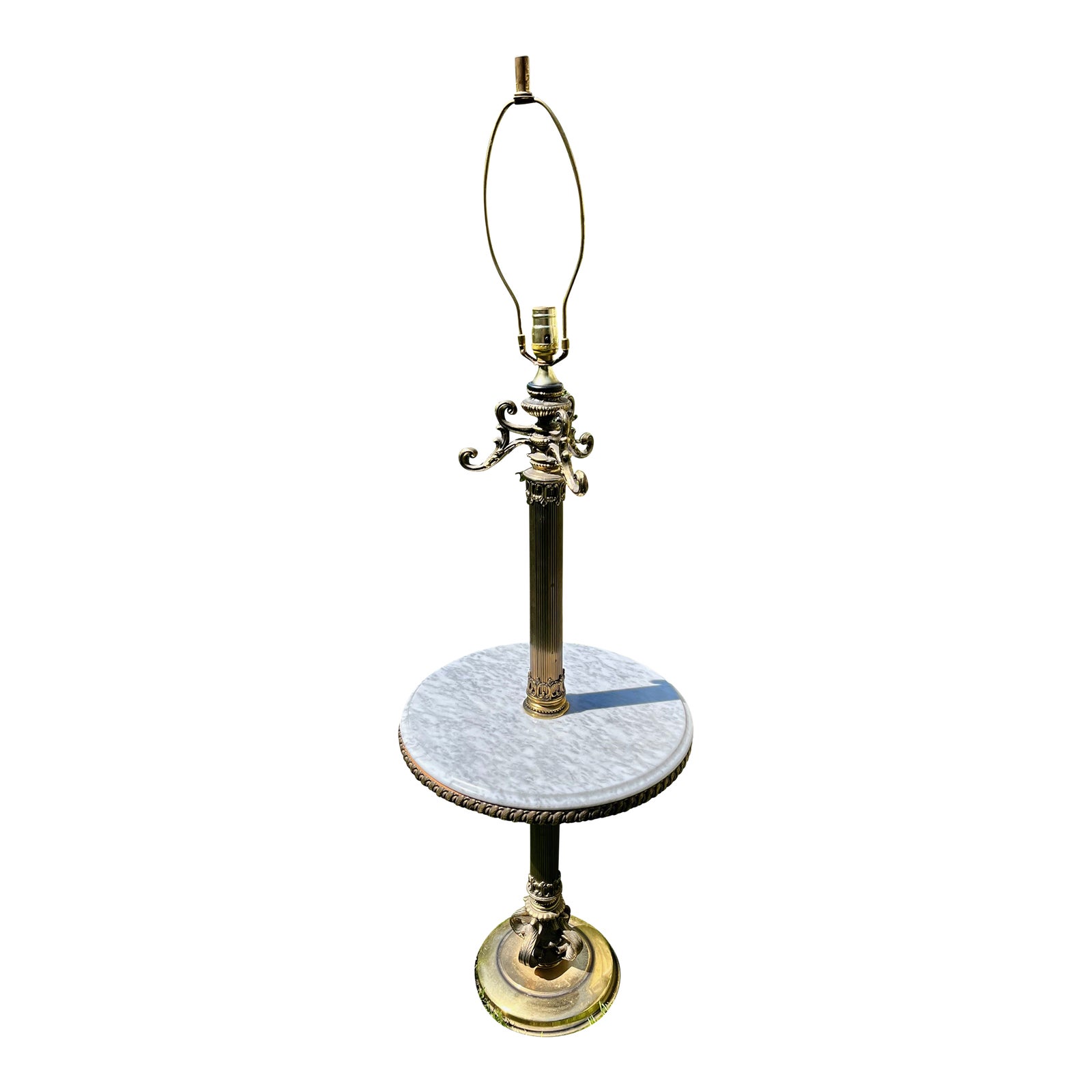 Frederick Cooper Floor Pole Table Lamp Marble Table Fluted Brass Pole ...
