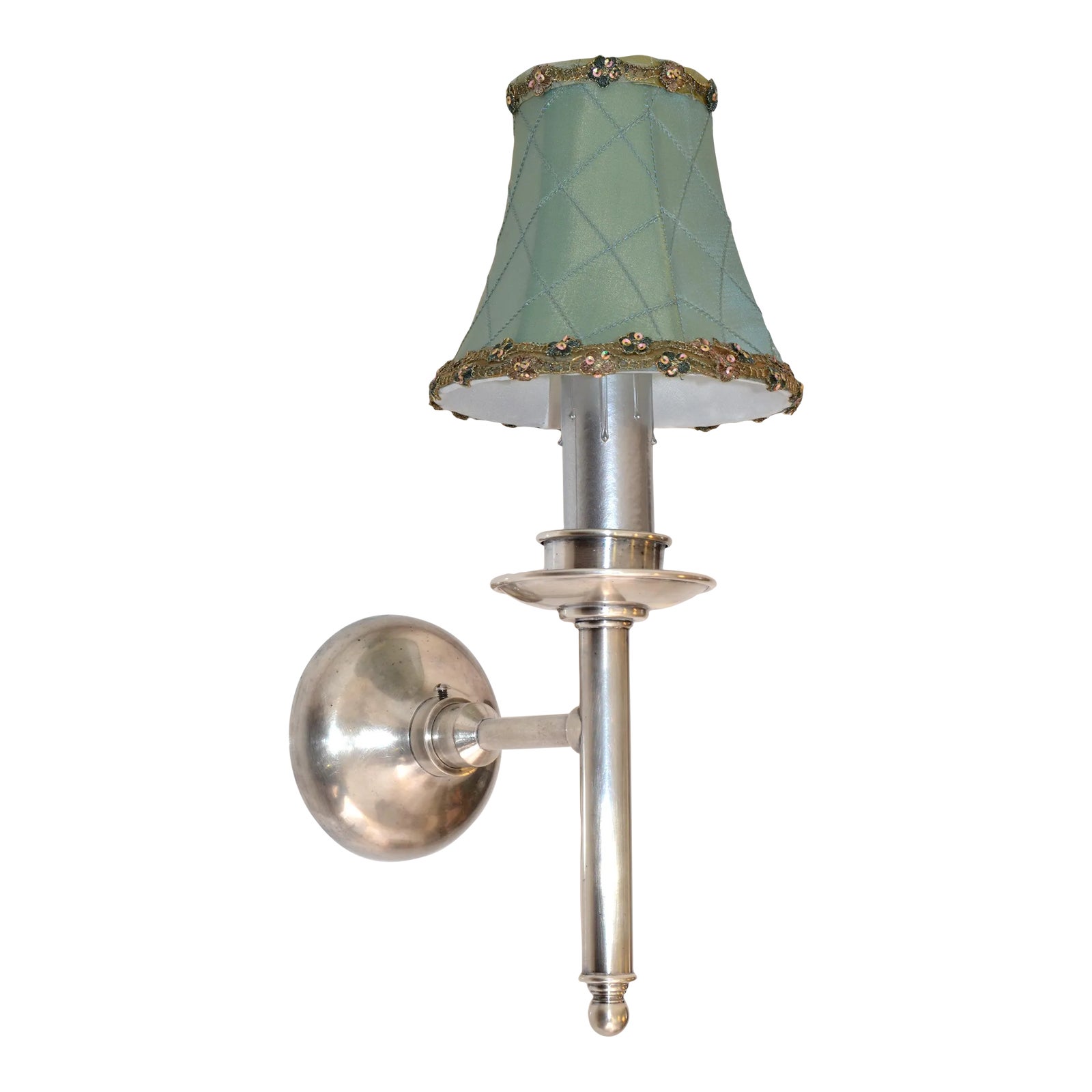 1980s Silver Plated Jansen Style Mid-Century Modern 1 Light Sconce Wall ...