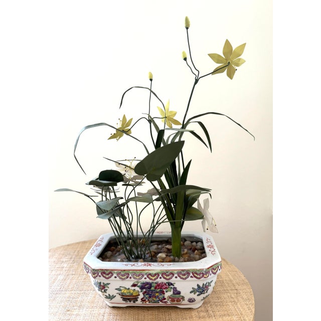 Vintage Joey Bonhage Attrib Tole Potted Flowers in Jardiniere | Chairish