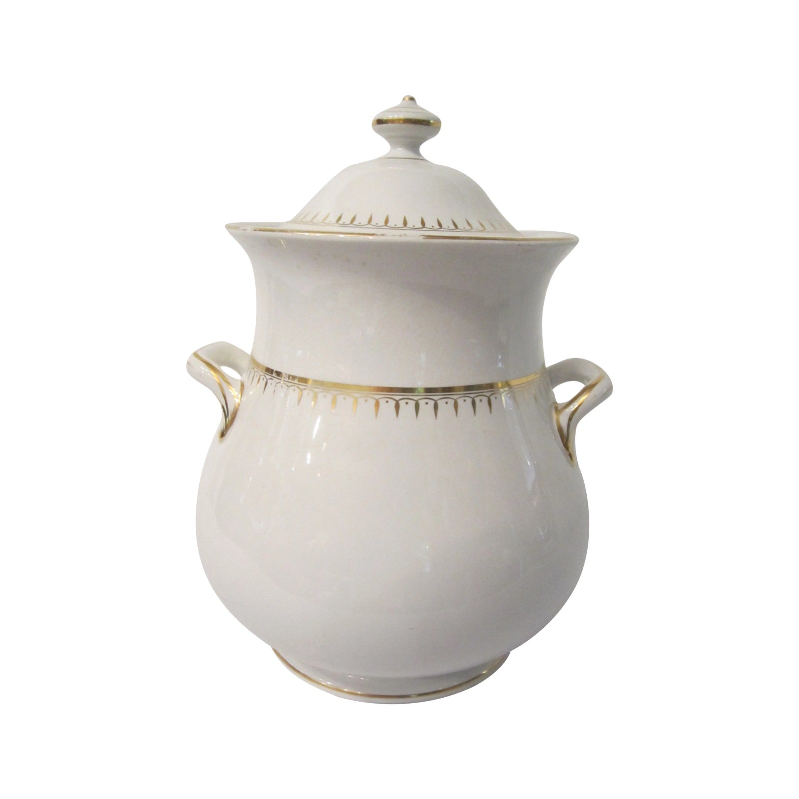 White & Gold Jar With Lid | Chairish