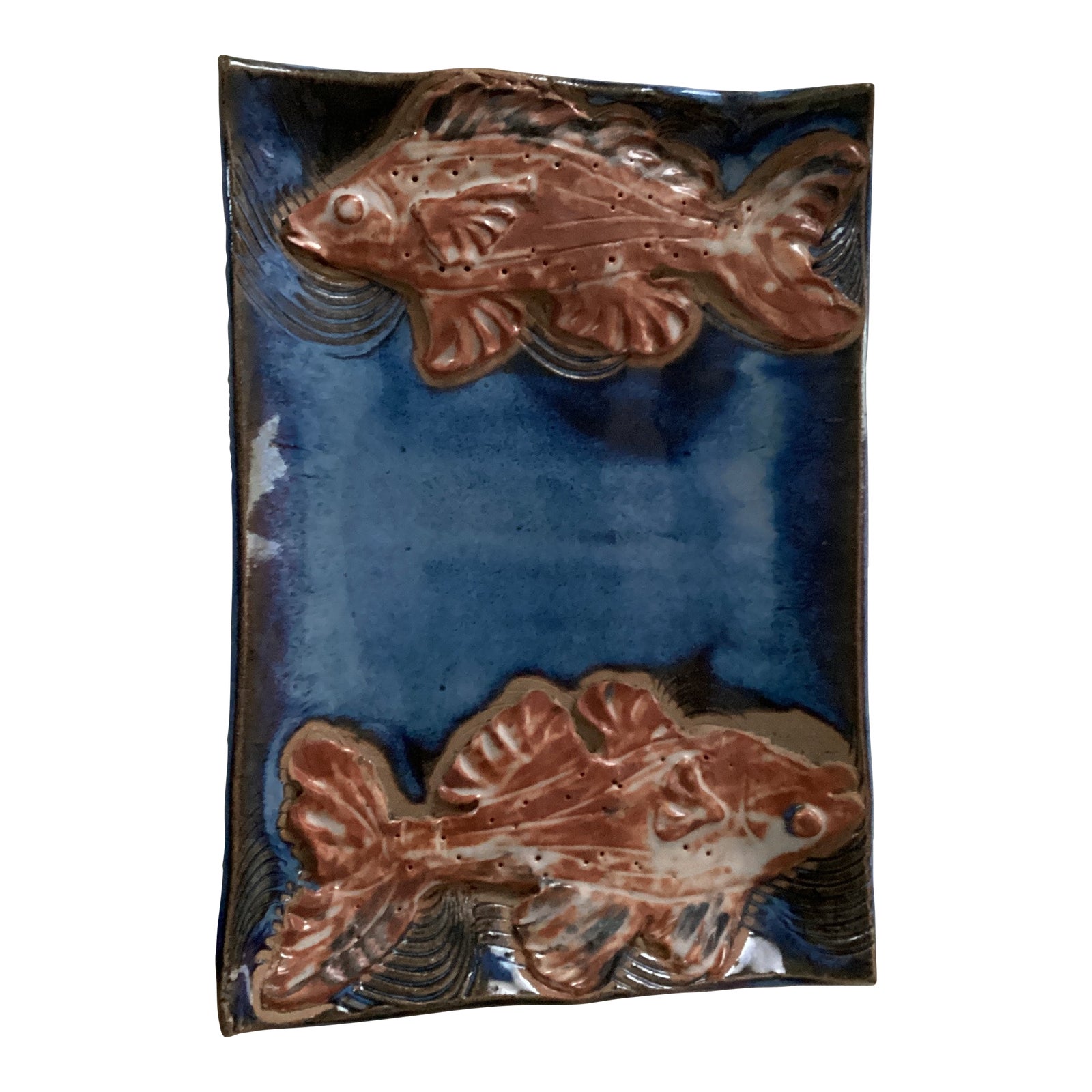 Modern Art Pottery Fish Design Catchall Dish, Signed | Chairish