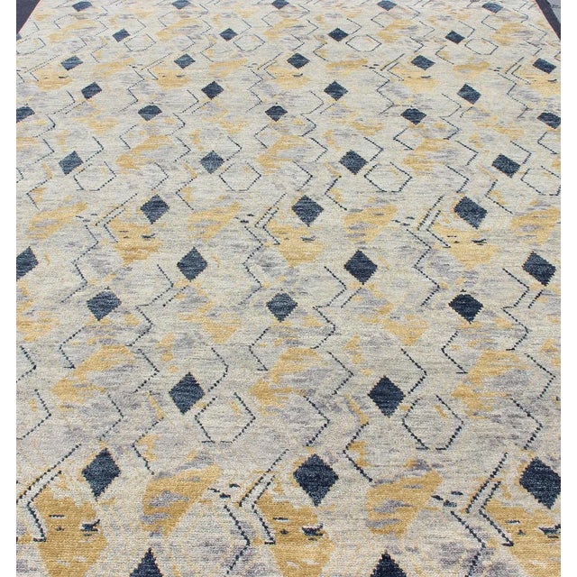 Hand Knotted Wool Modern Rug With Diamond Design in Yellow and Blue ...