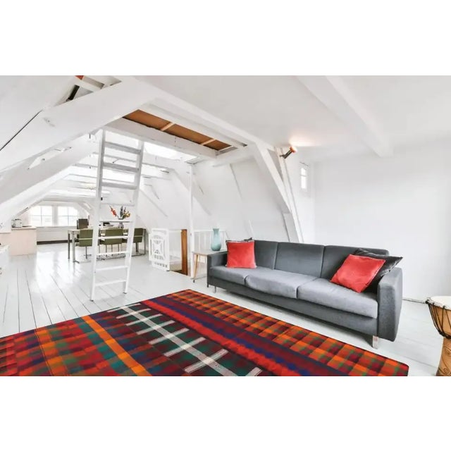 Vintage Kilim Tartan Plaid Rug - 11'02 x 11'11 | Chairish