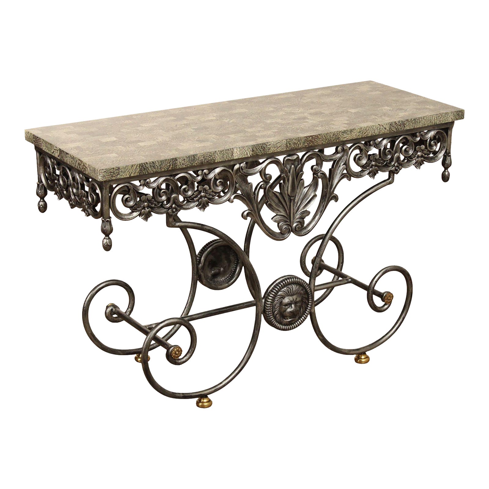 Maitland Smith Italian Regency Style Wrought Iron Stone Top Console ...