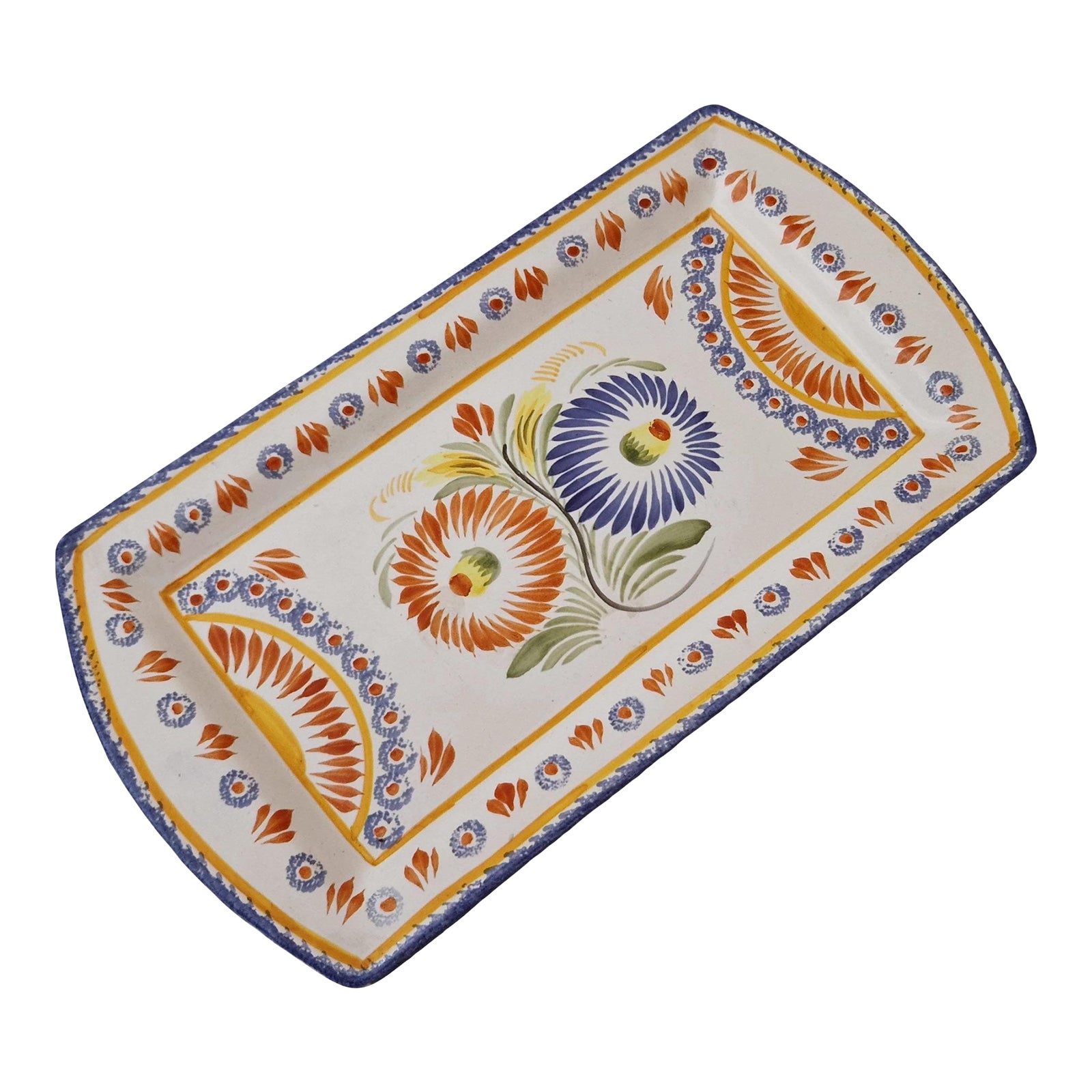 1980s Henriot Quimper Faience Cake Platter With Hand Painted Flowers in ...