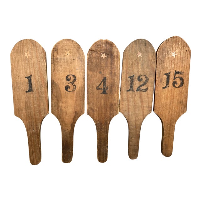 Early 20th Century Antique Wooden Auction Paddles Set of 5 | Chairish