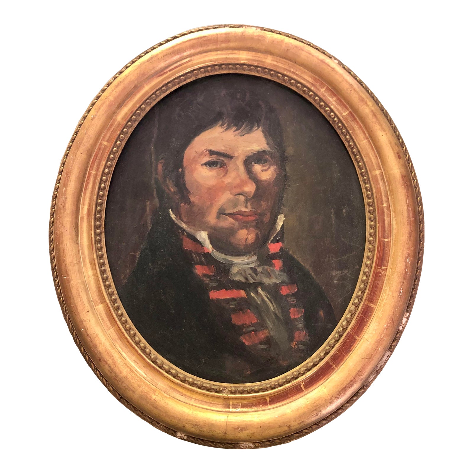 Early 20th Century French Antique Portrait Painting of a Gentleman Ascot Gilt Frame | Chairish