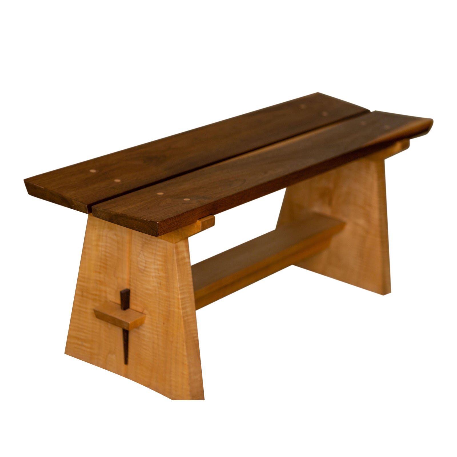 Japanese Walnut Seat Maple Base Bench | Chairish